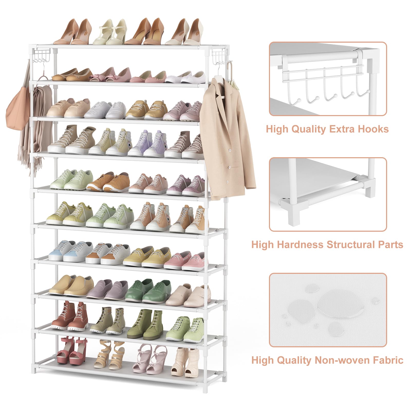 LANTEFUL 10 Tiers Shoe Rack 50 Pairs Large Capacity Tall Shoe Organizer ...
