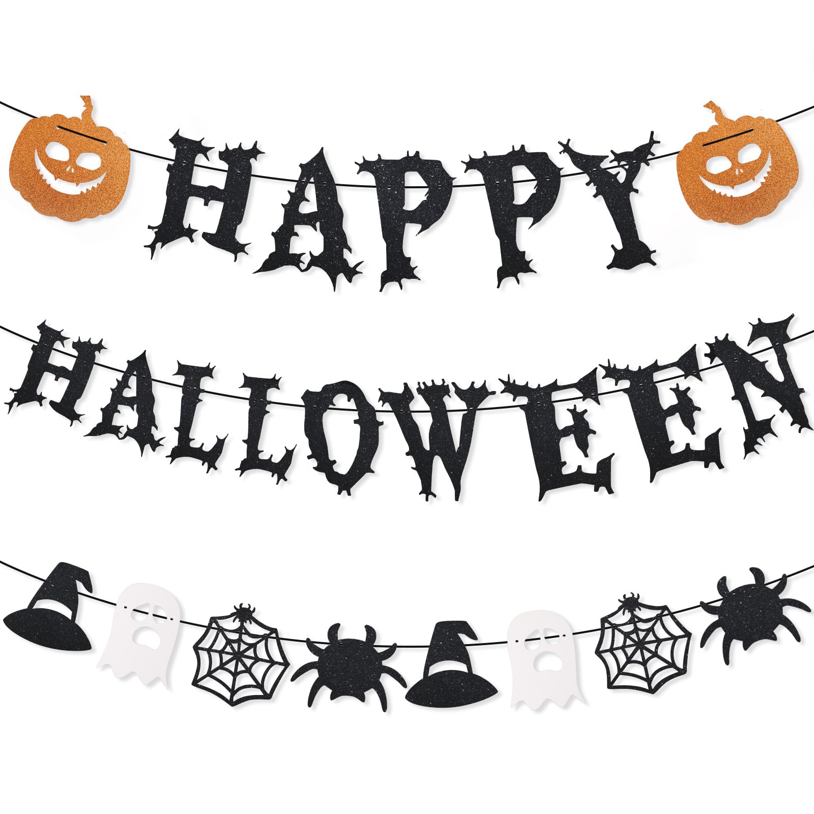 Amazon.com: Happy Halloween Banners, Glittering Halloween Hanging ...