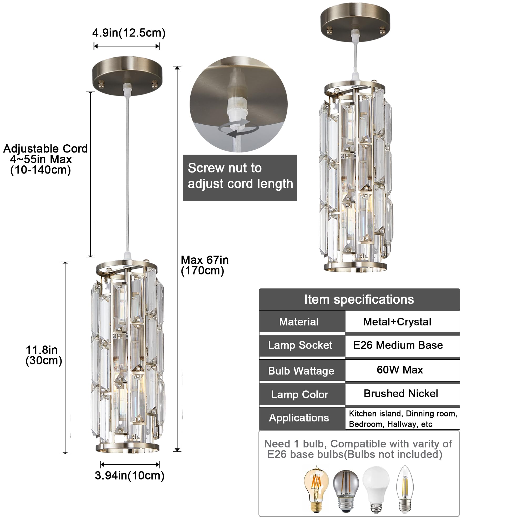 PANLAVIE Pendant Lighting Modern Pendant Light, Brushed Nickel Mini ...