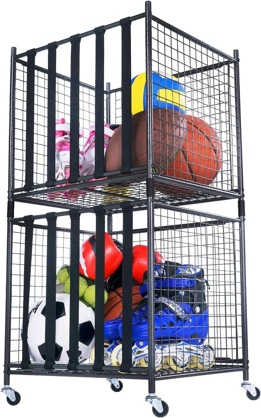 Amazon.com: Mythinglogic Rolling Sports Ball Storage Cart,2 Pack,Black ...