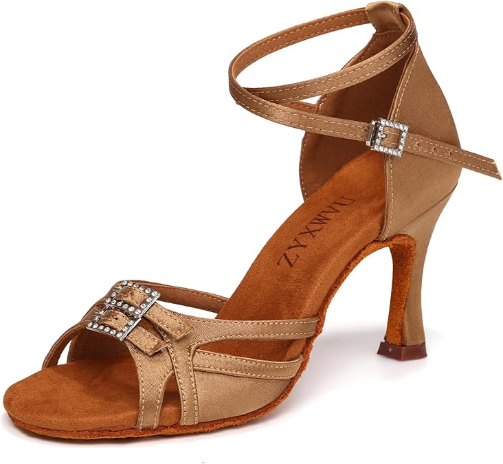 Amazon.com | ZYXWVU Women Satin Latin Dance Shoes Open Toe High Heel ...