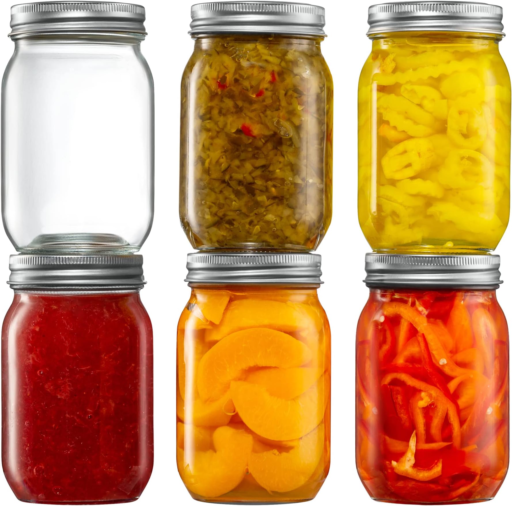 Amazon.com: [6 Pack] 16 oz. Regular-Mouth Glass Mason Jars with Metal Airtight Lids and Bands ...