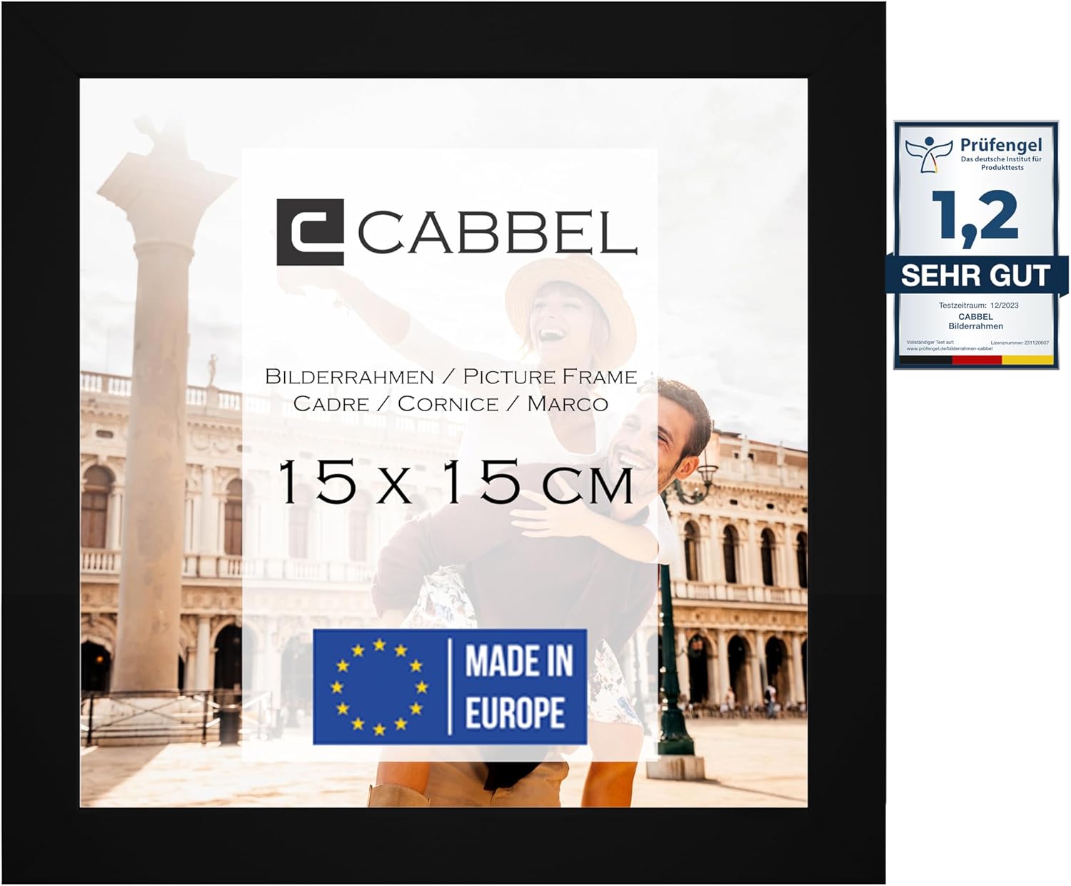 CABBEL Cadre Photo 15x15 cm, Noir, Cadre Stable en Bois MDF, Verre ...