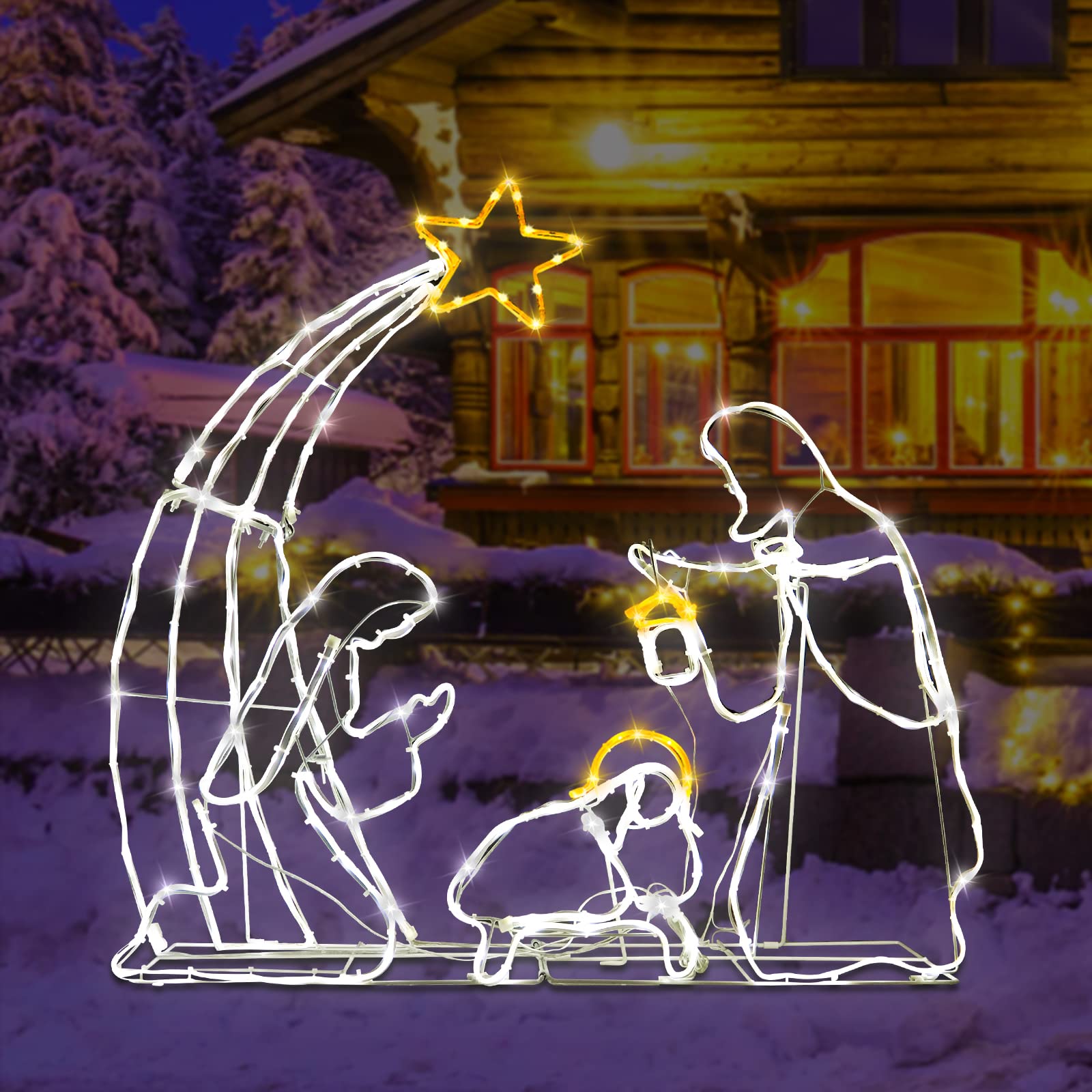 Lighted Nativity Yard Signs Pre Lit Merry Christmas Rope Light