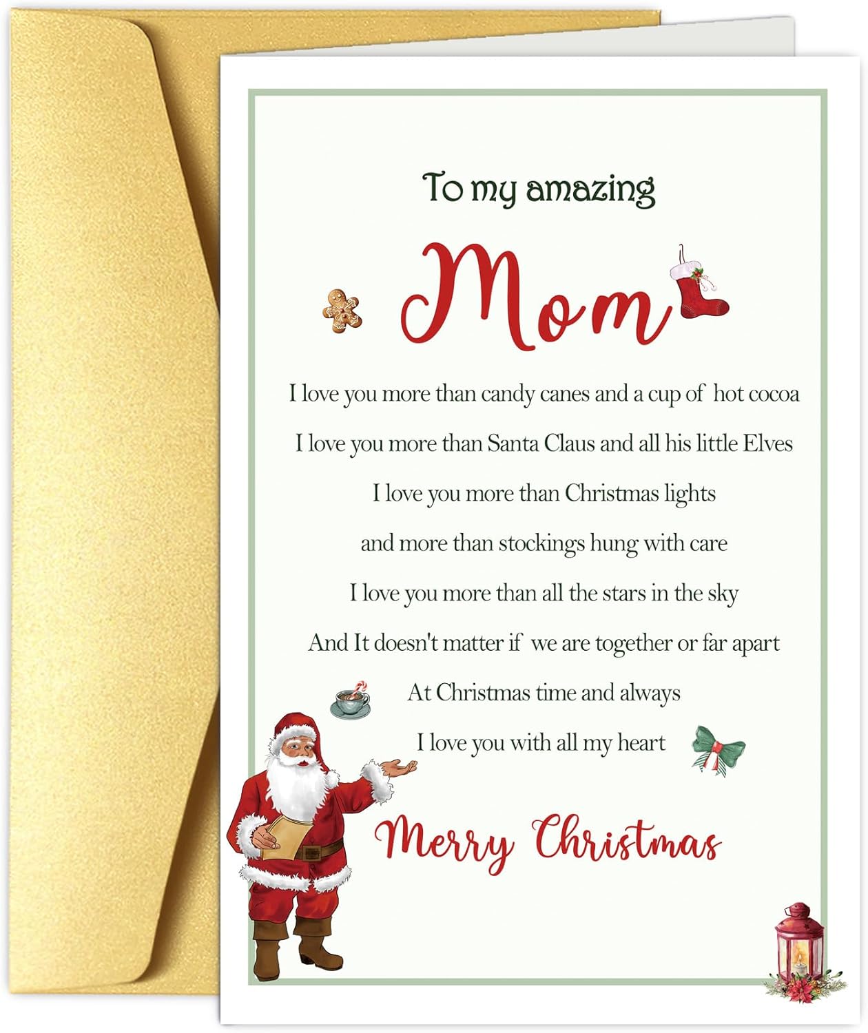 Amazon.com : Obbyidk Poem Christmas Card for Mom, Mother Xmas Card from ...