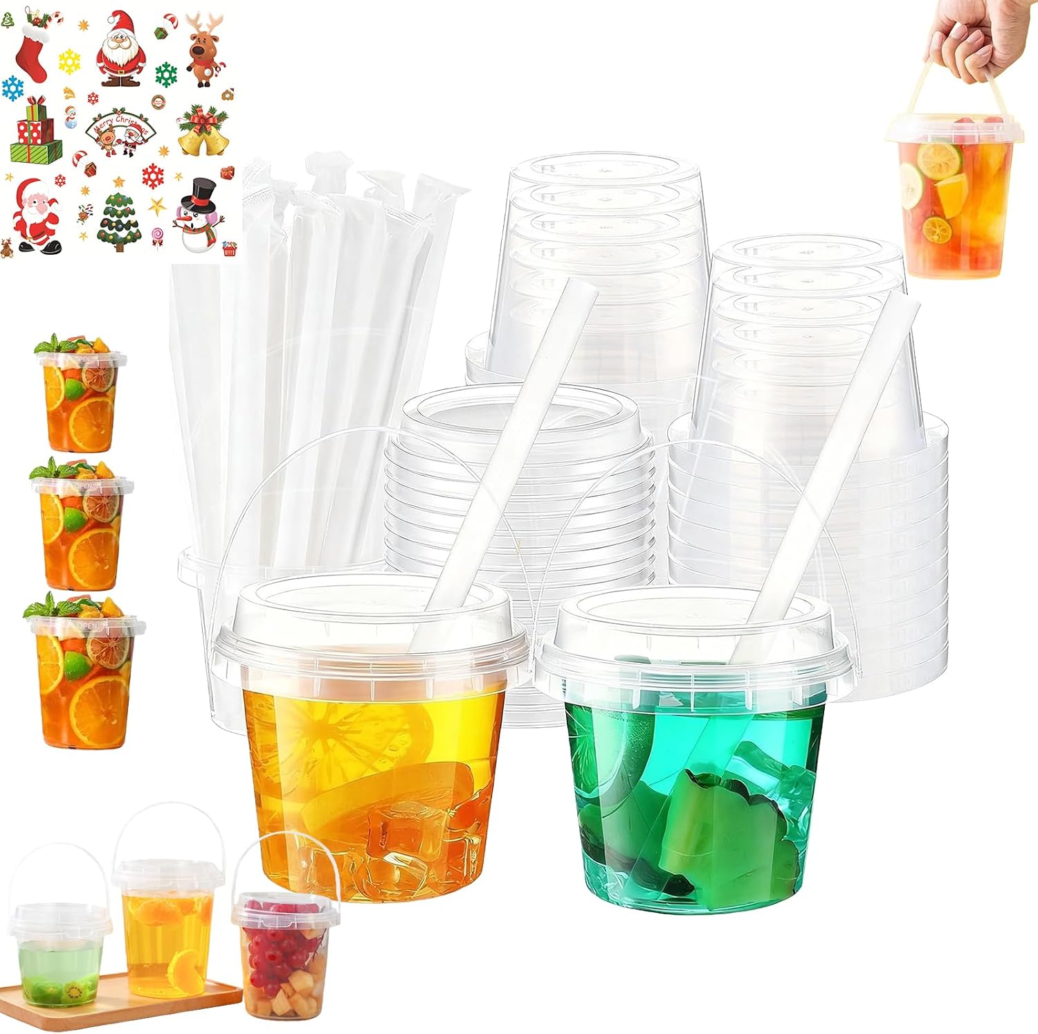 24oz Mini Drink Buckets with Lids and Straws, Christmas Drink Buckets ...