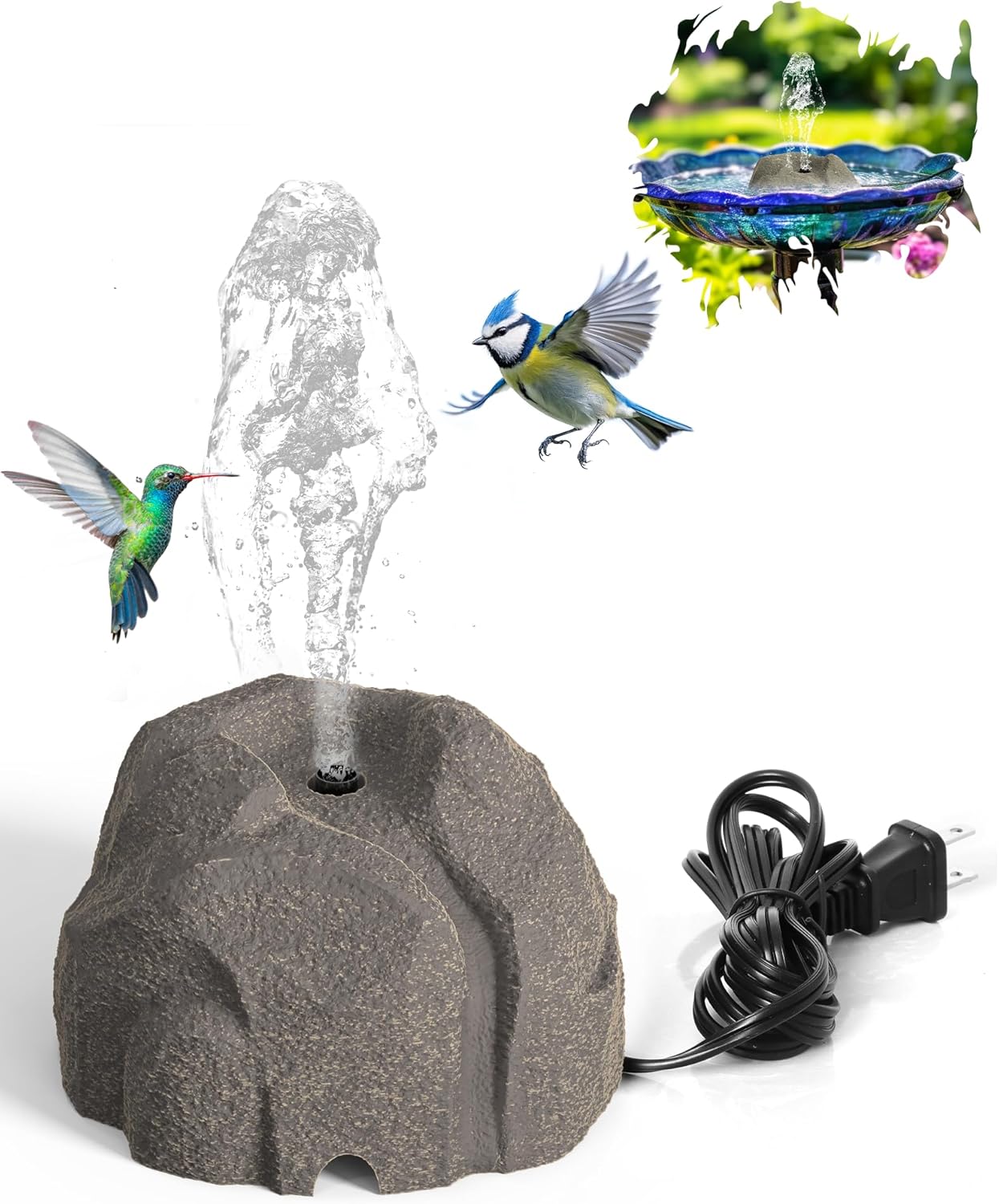 Amazon.com : Bird Bath Fountain Plug in,Adjustable Flow,5.9ft Cord ...