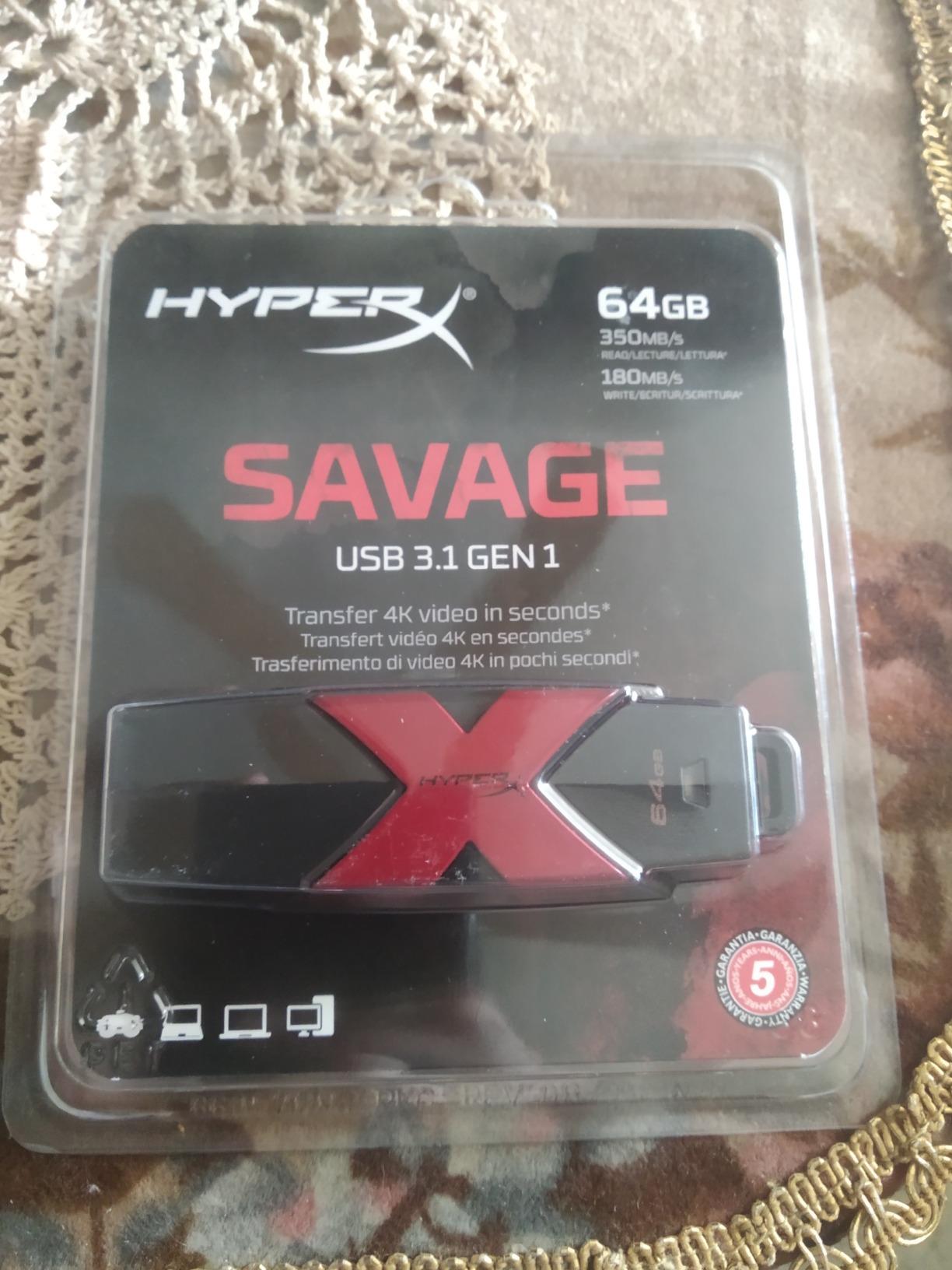 Kingston Digital HyperX Savage 64GB USB Flash Drive 3.1 / 3.0 350MB/s R ...