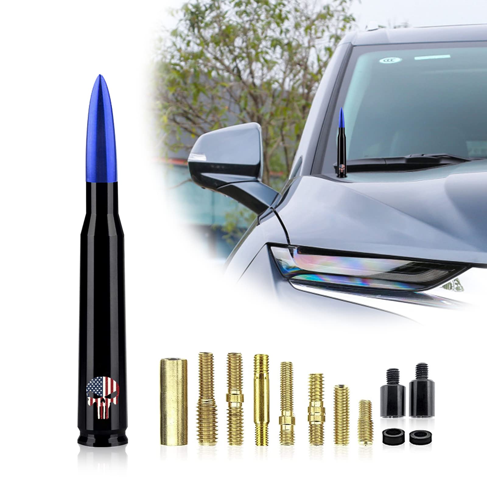 Amazon.com: Ajxn 1 PC Car Truck Bullet Antenna, Skull Design Short ...