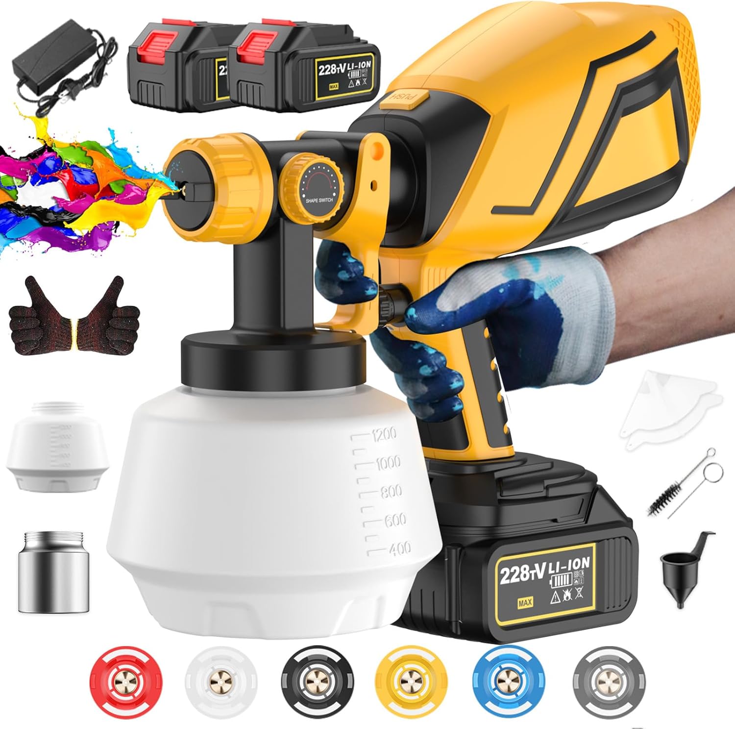Cordless Paint Sprayer 2024 Upgrades, 750W Brushless Paint Gun with 2 * ...