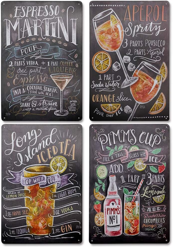 Classic Cocktail Recipes - Kitchen Pub, Retro Vintage Metal Tin Sign ...