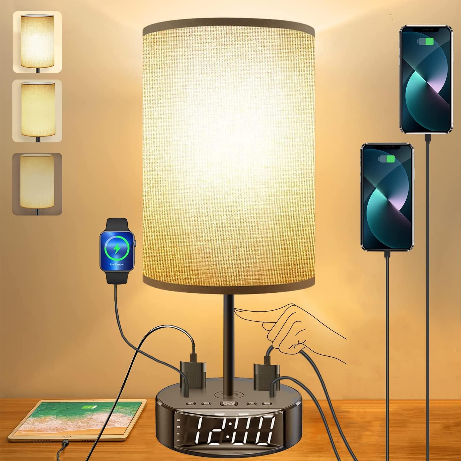Mindore Table Lamp - Bedside Lamp with USB Ports and Outlets, Bedroom ...
