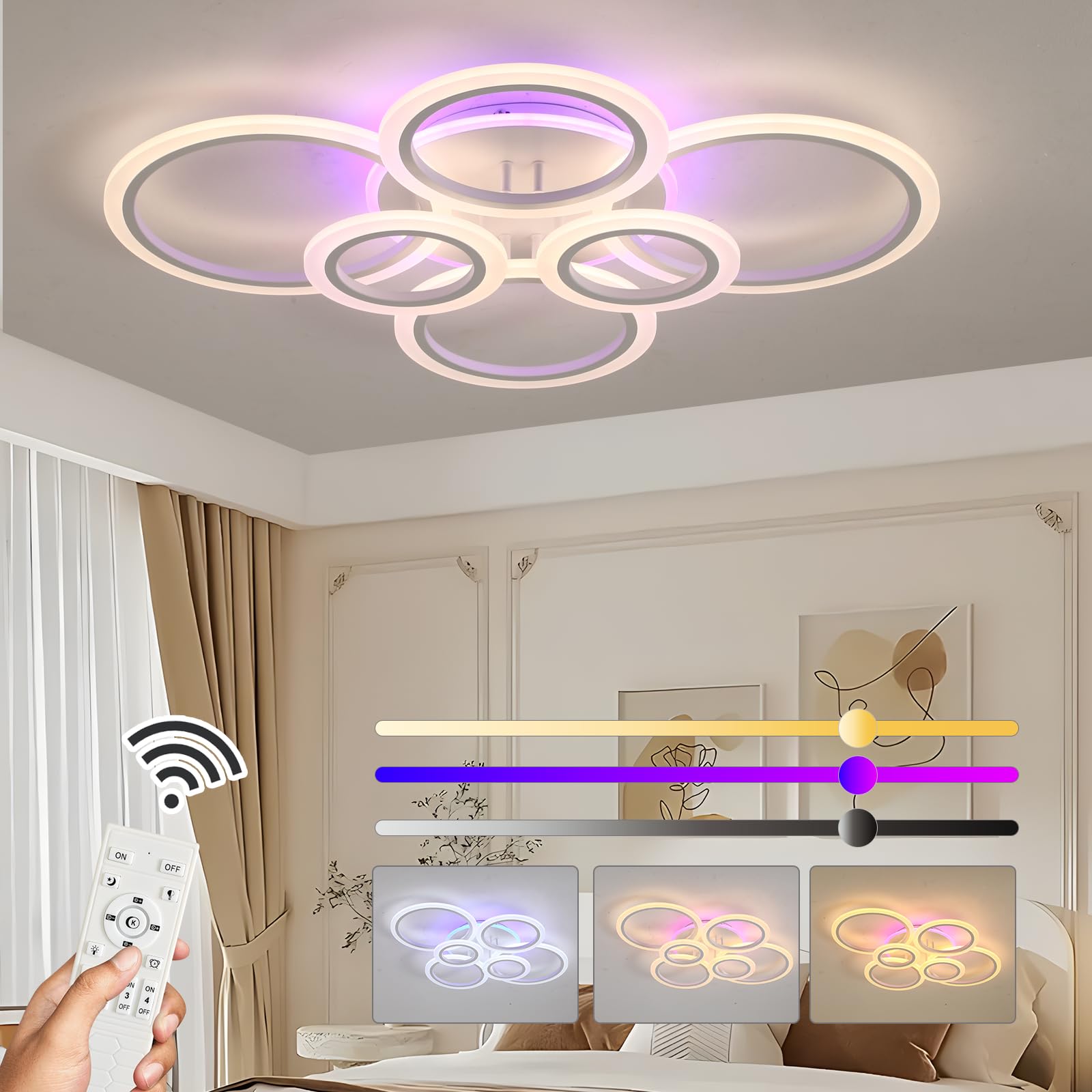 ZAITINZ Modern LED Ceiling Light,70W Flush Mount Ceiling Light,Dimmable ...