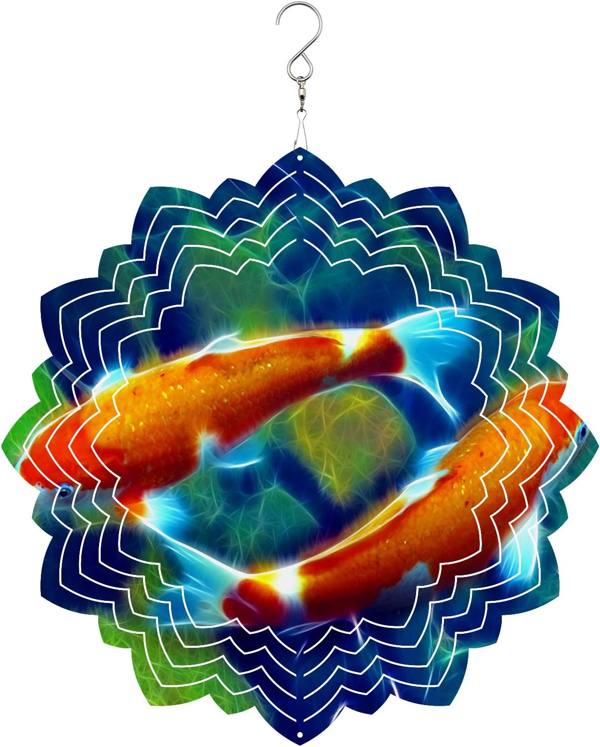 Amazon.com: Hanging Wind Spinners Outdoor Orange Swimming Koi Carps on ...