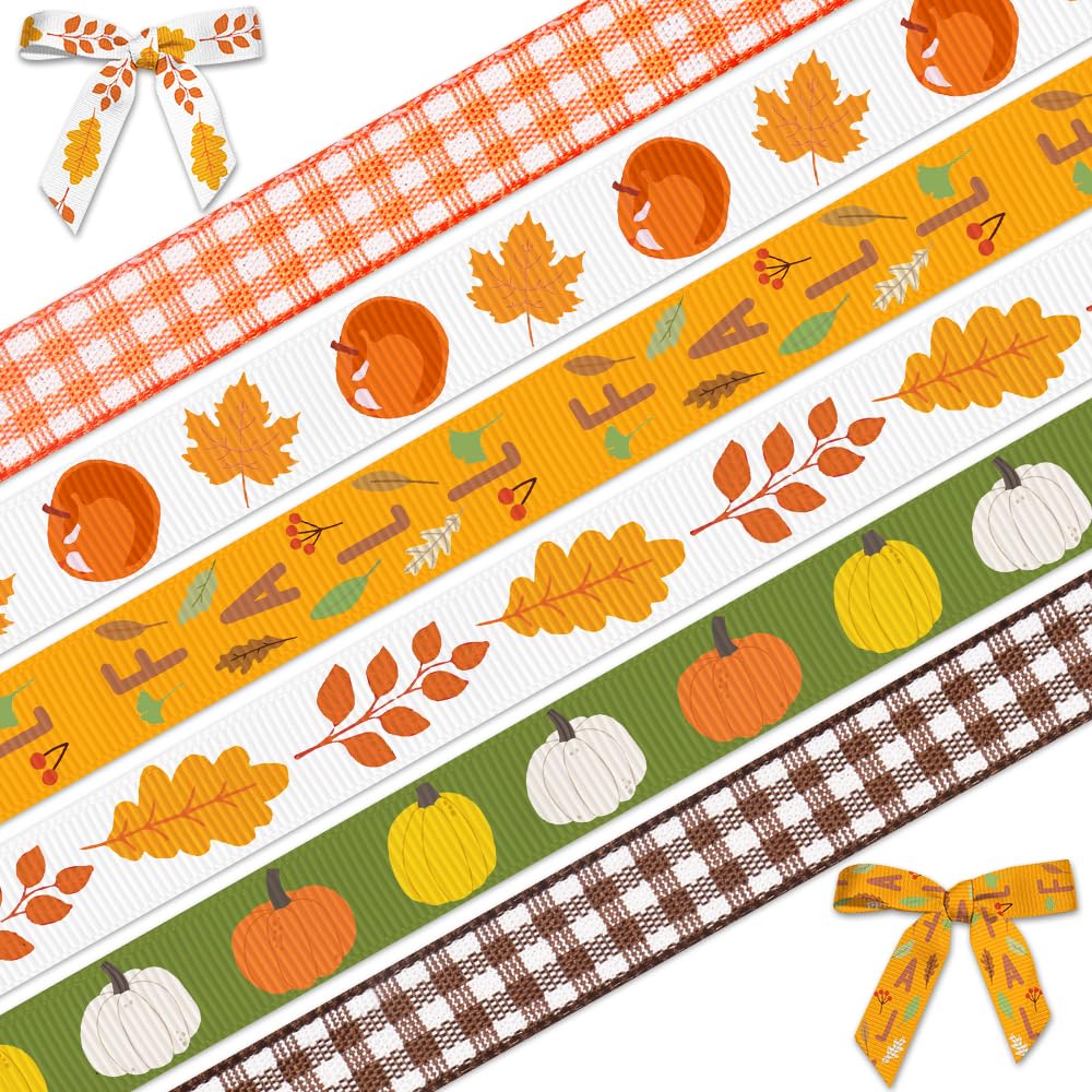 Amazon.com: Hying 6 Rolls Fall Ribbons for Wrapping Gifts, Autumn ...