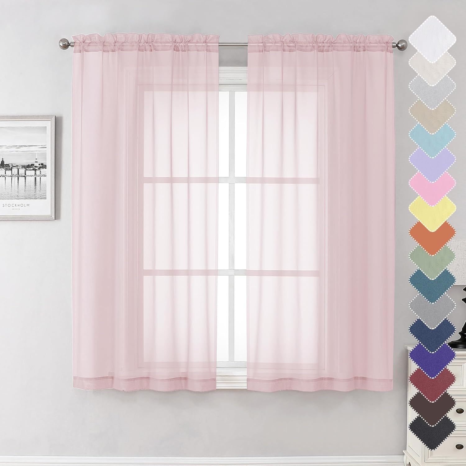 Amazon.com: Lecloud Blush Pink Sheer Curtains 63 Inch Length 2 Panels, Light Filtering Window ...