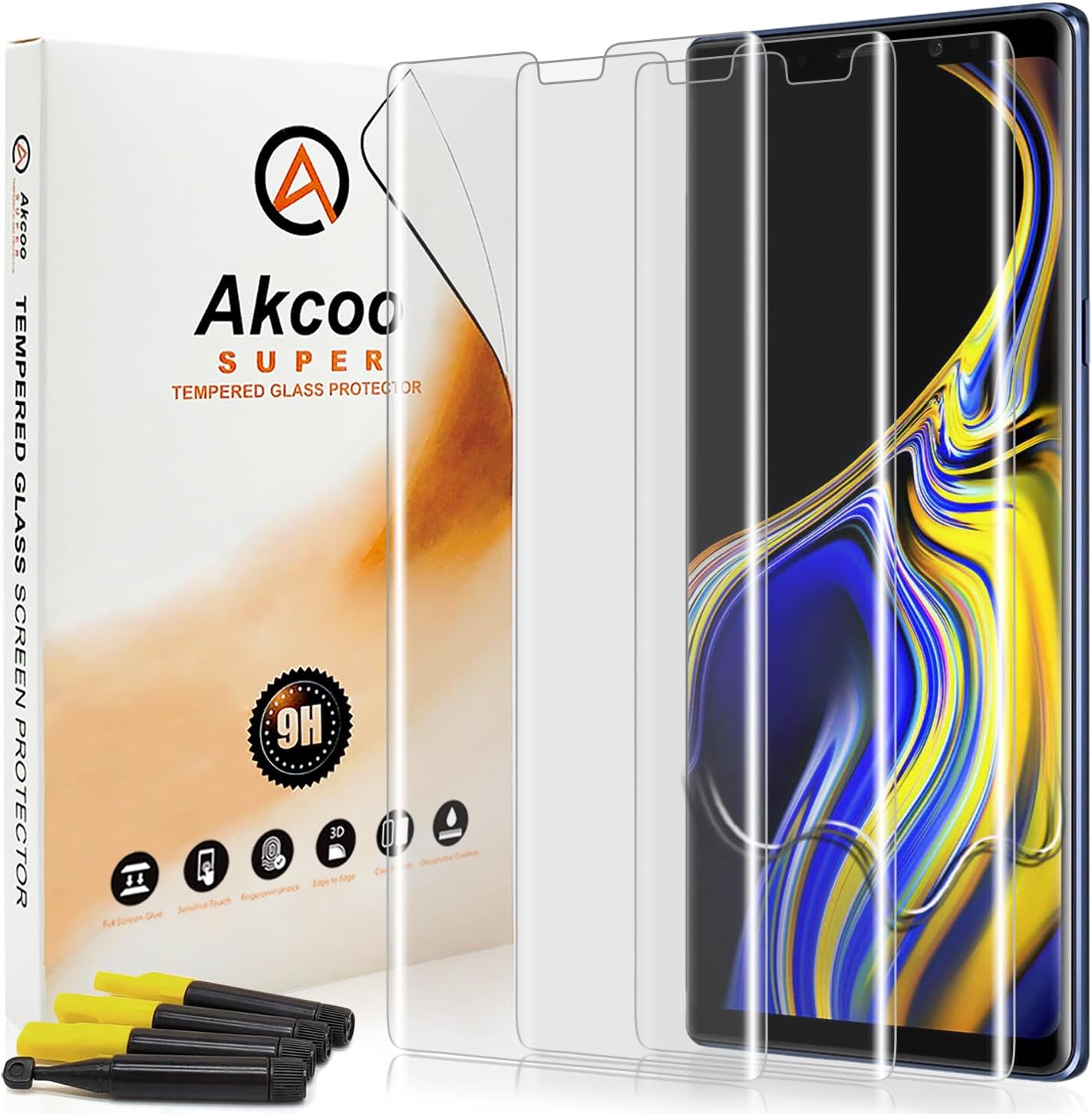 Amazon.com: Akcoo [3 Pack Galaxy Note 9 Screen Protector, UV Tempered ...