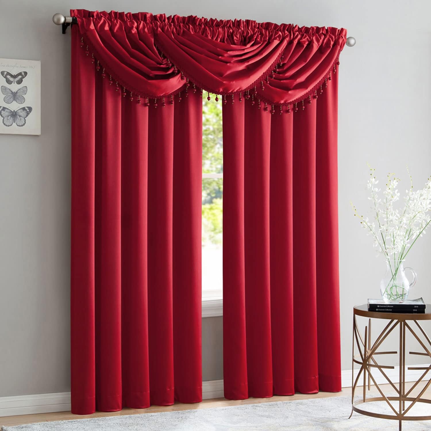 Amazon.com: PREMIUS Crushed Satin Rod Pocket Panel and Waterfall ...