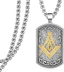 Hantuorui Masonic Necklace for Men 925 Sterling Silver Freemason ...