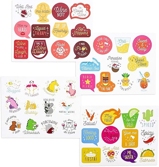 Amazon.com | 47 Pieces Stickers for Wine Glasses, Reusable Drink ...