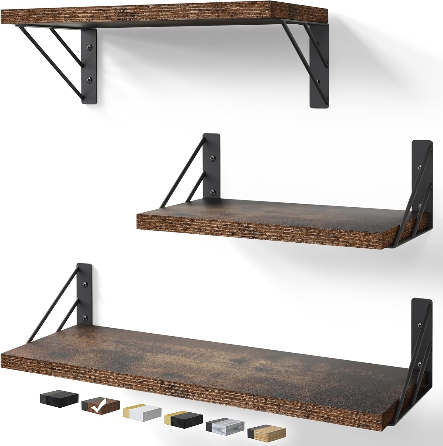 Rustic Wall Mounted Floating Shelves - Set of 3 Guam | Ubuy