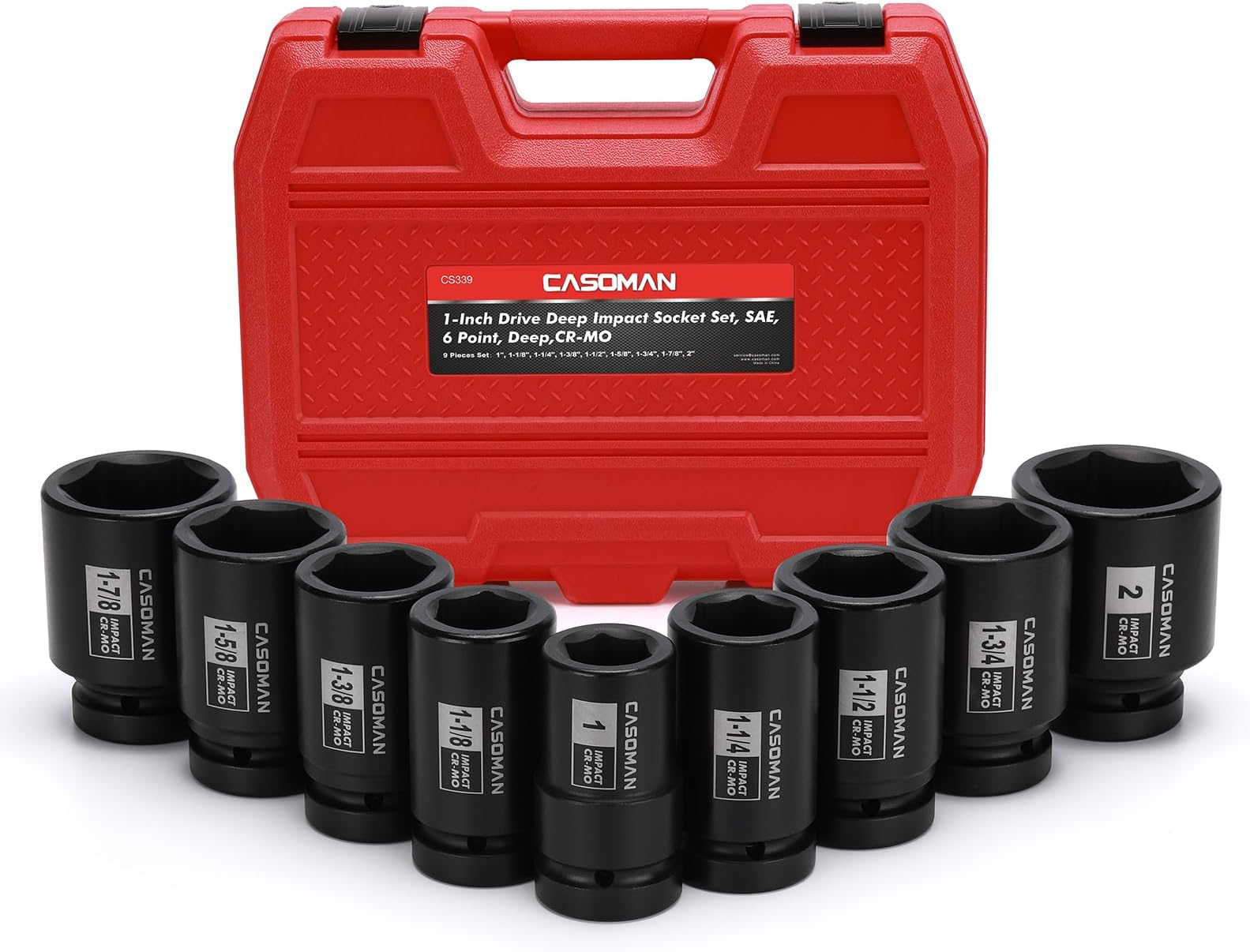 CASOMAN 1-Inch Drive Spindle Axle Nut Impact Socket Set, Deep, 1" to 2 ...