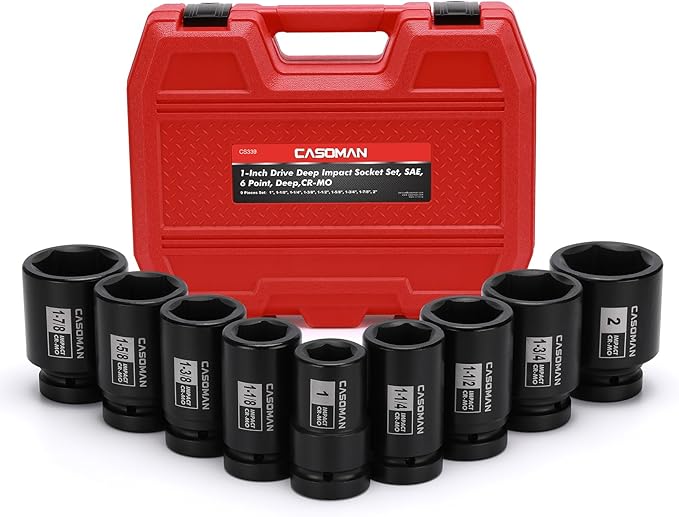 Amazon.com: CASOMAN 1-Inch Drive Spindle Axle Nut Impact Socket Set ...