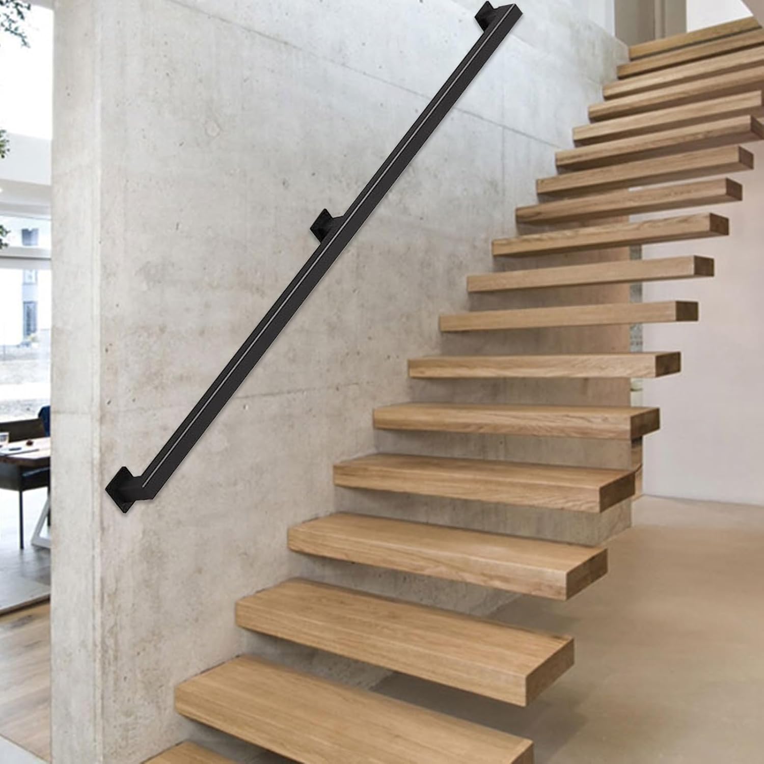 Black Square Handrails for Stairs Wall Mount Staircase Handrails with ...