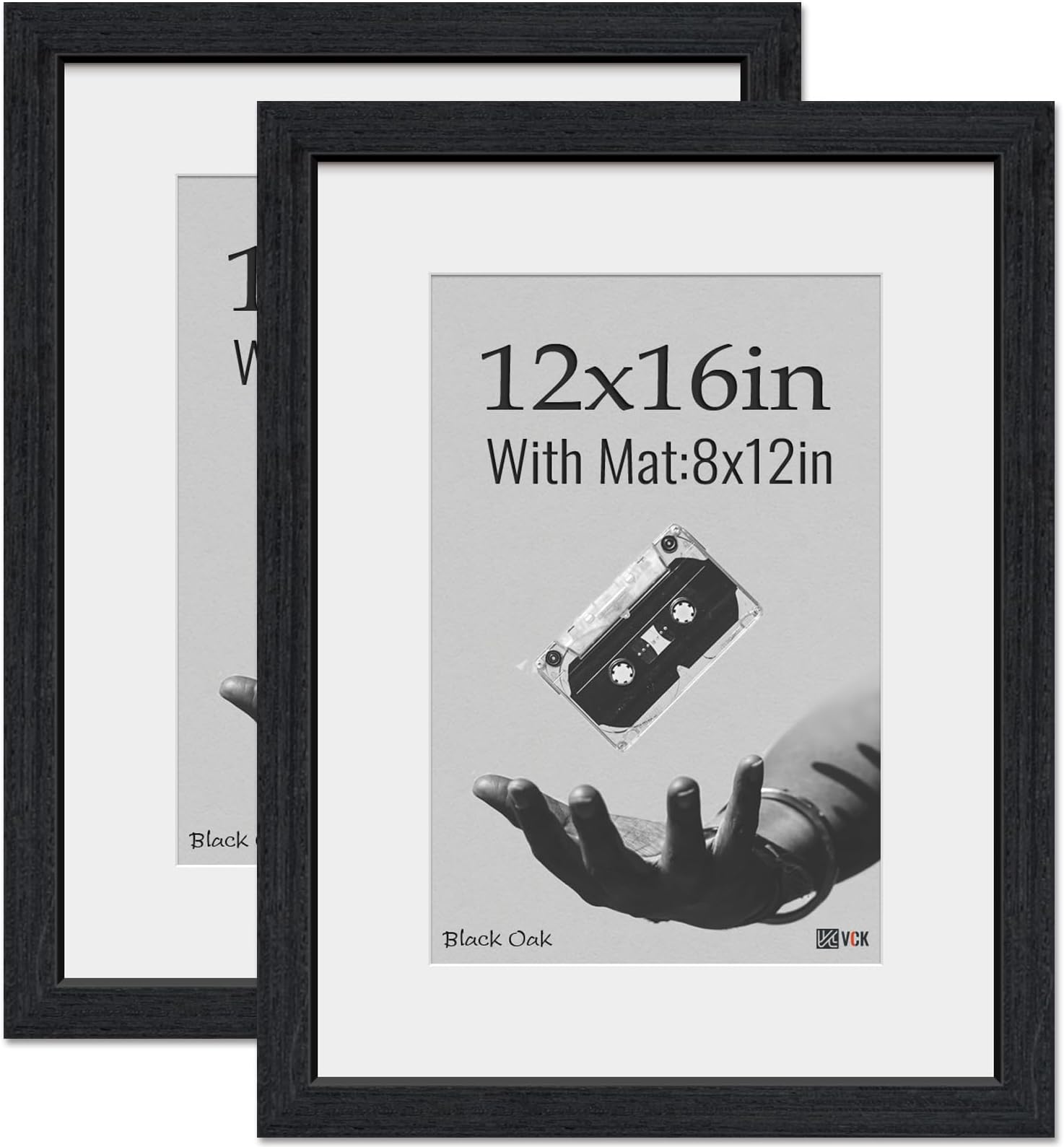 Amazon.com: 12x16 Black Gallery Picture Frame with 8x12 Mat - Wide ...
