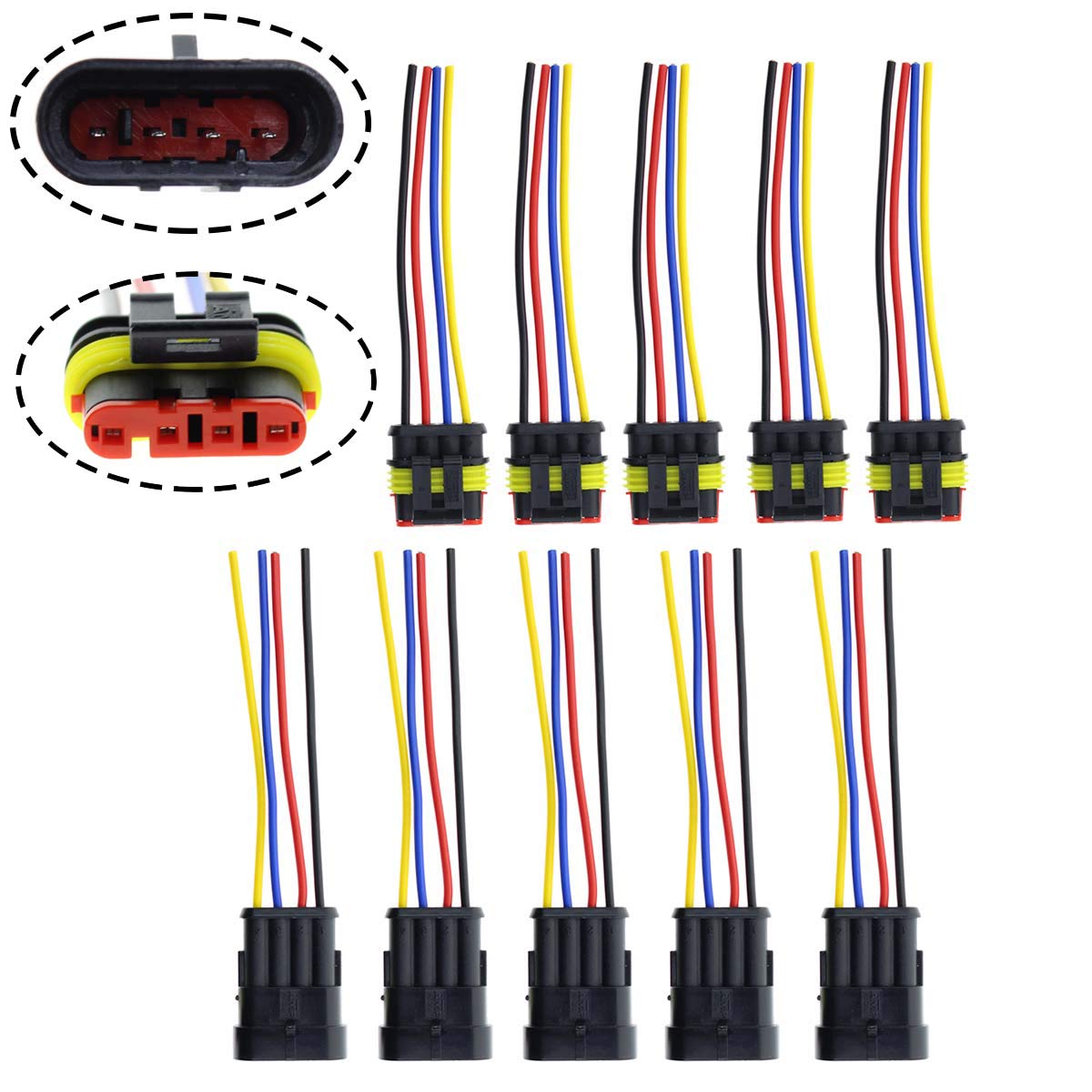 Motoall 5 Sets 4 Pin Way 18awg Waterproof Weatherpack Electrical ...