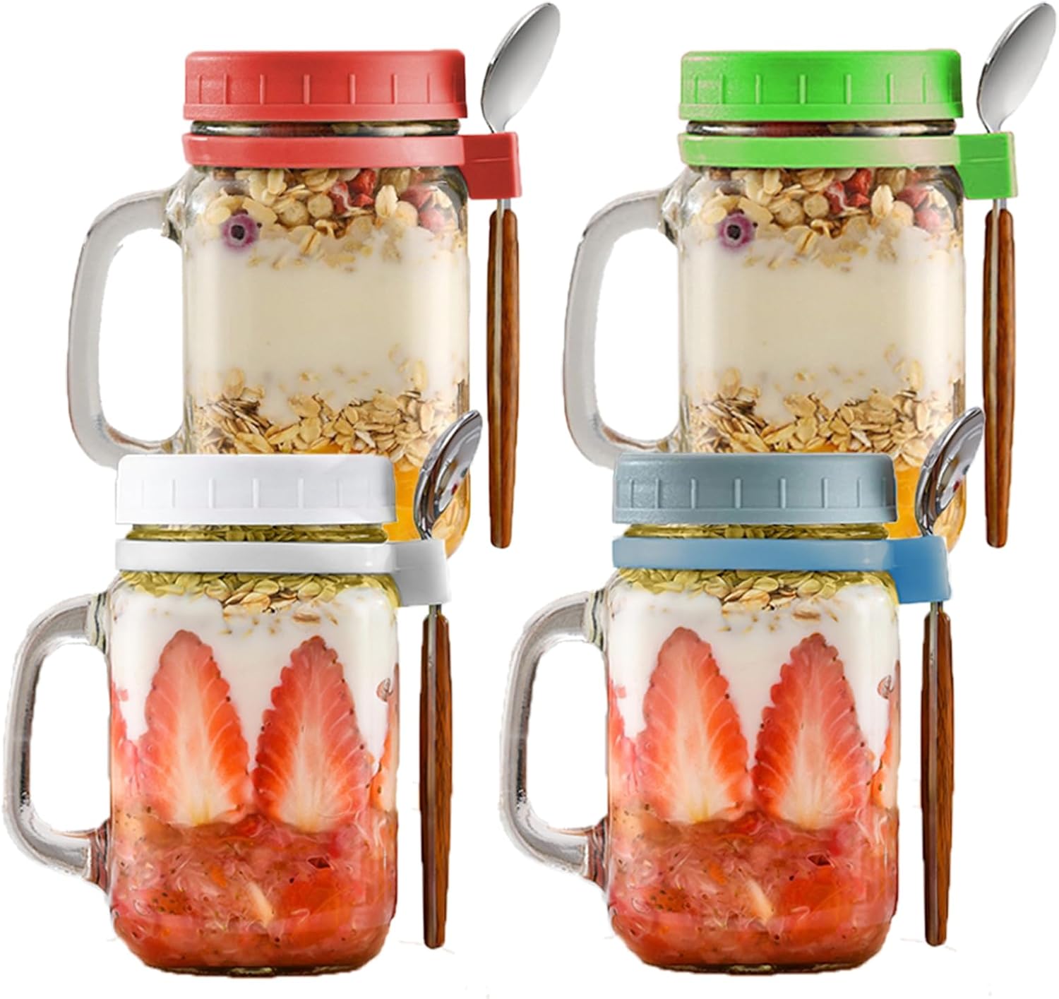 HYANITEQ Overnight Oats Jar Overnight Oats Container with Lid and Spoon ...