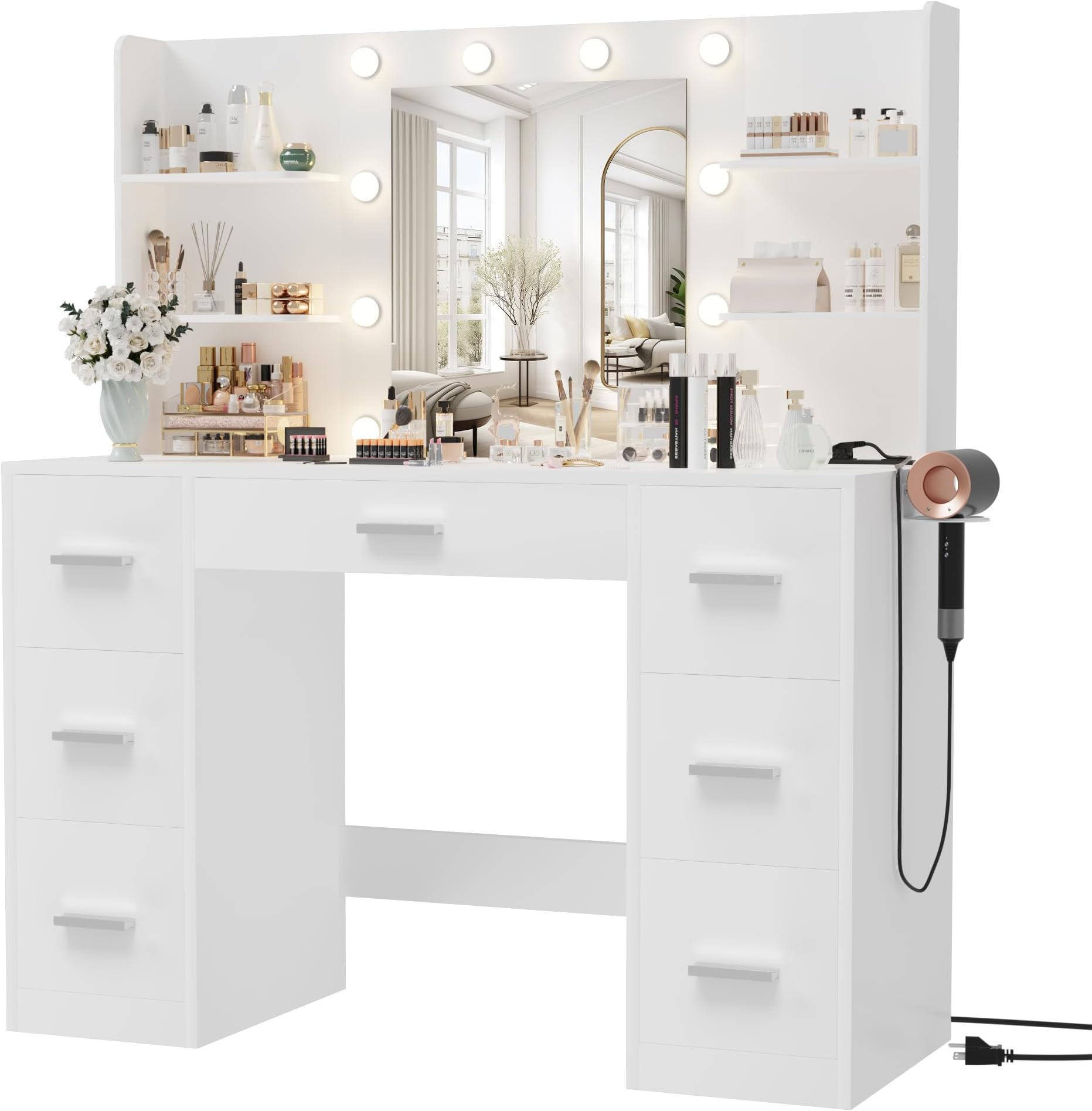 Amazon.com: Vabches Vanity Desk with Mirror and Lights,Makeup Vanity ...