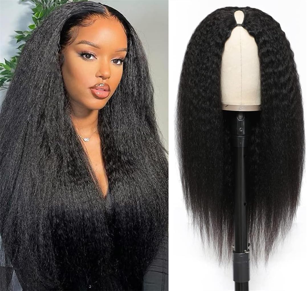 Amazon.com : V Part Wig Human Hair Kinky Straight Human Hair Wigs for ...