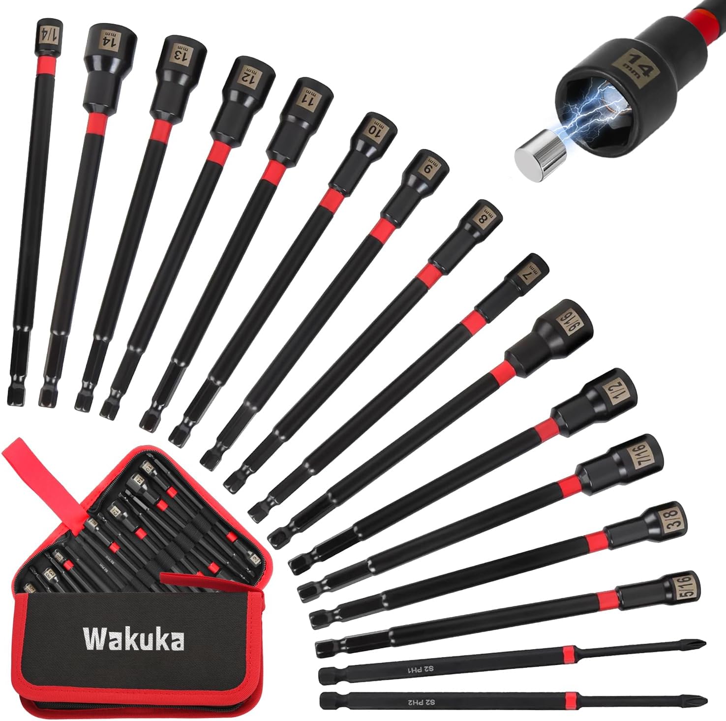 Amazon.com: WAKUKA 16PCS Magnetic Nut Driver Set, 6 inch Long Shank Nut ...