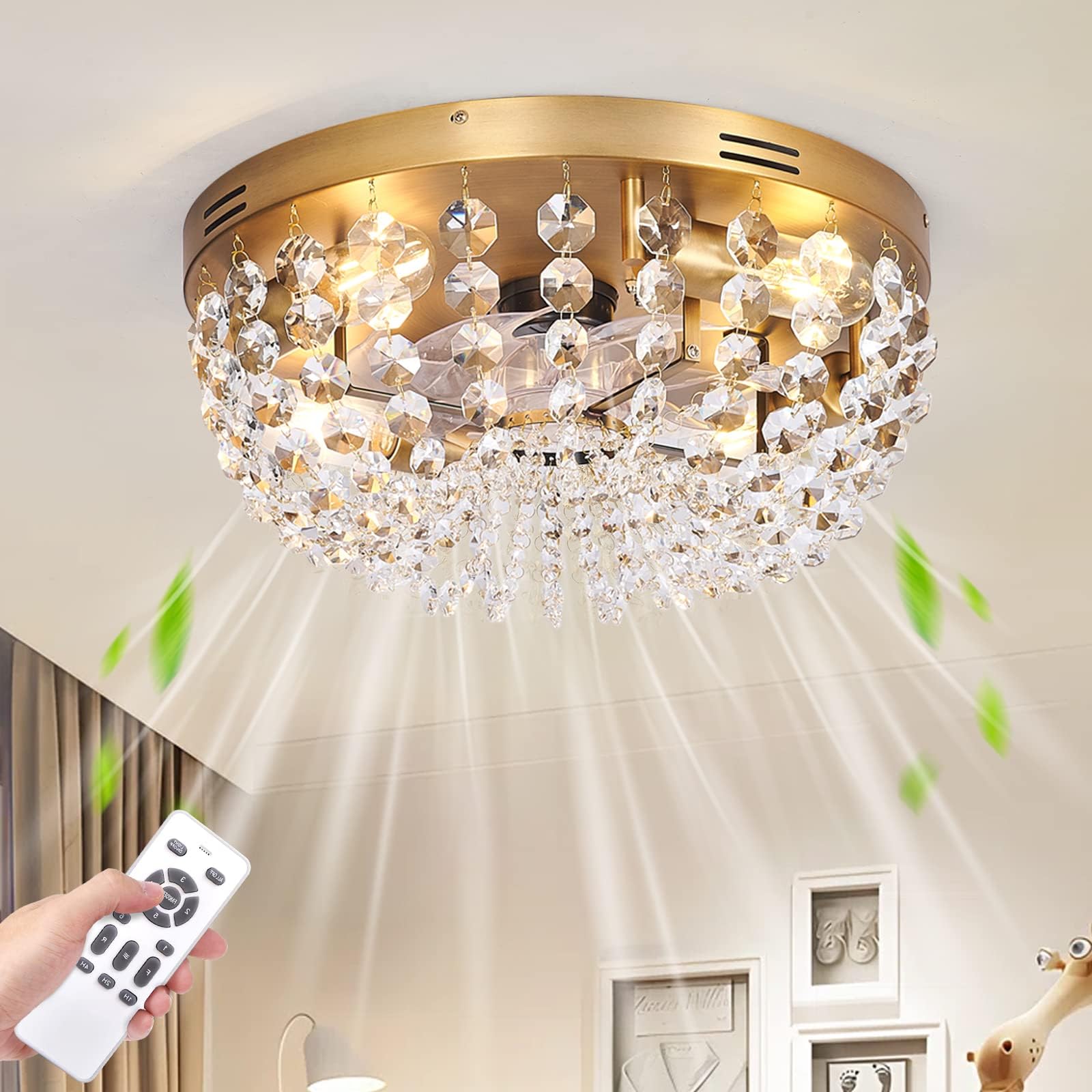 Ceiling Fan with Light Flush Mount Modern, Small Low Profile Boho ...
