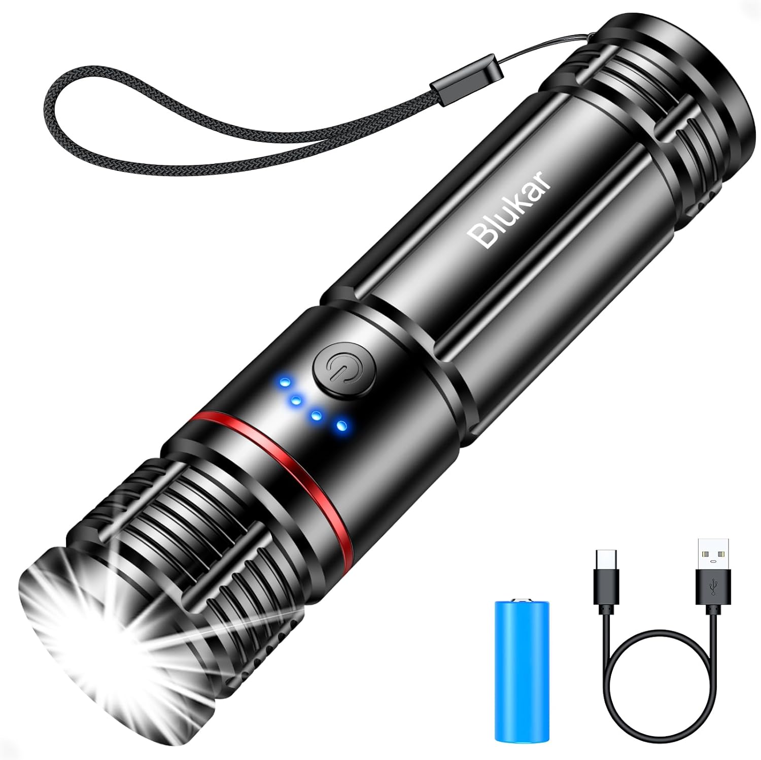 Blukar LED Torch Rechargeable, Super Bright Adjustable Focus Flashlight ...