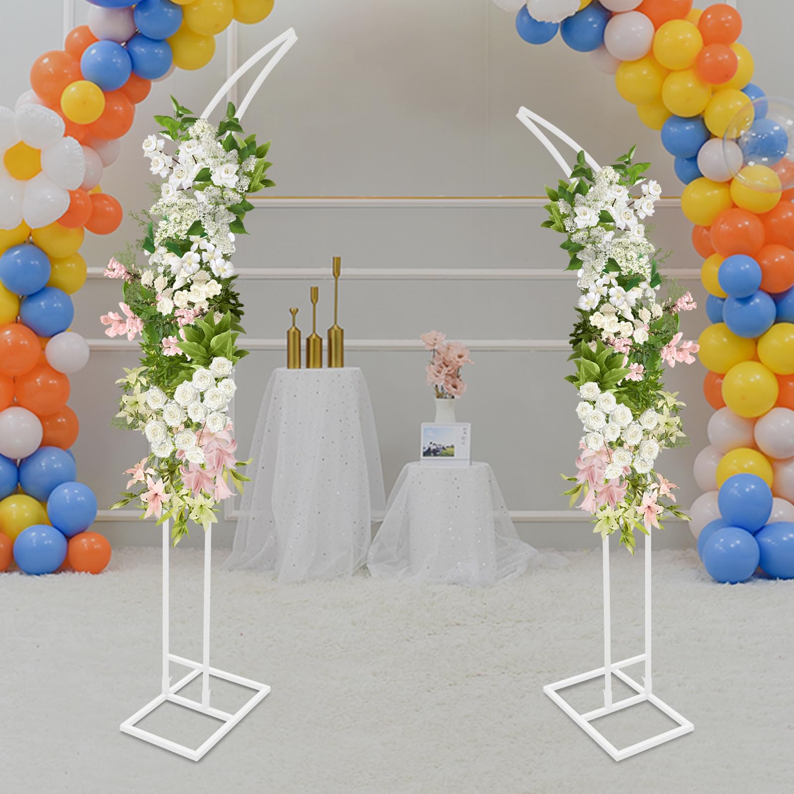 Wedding Arch Stand 6.8FT Metal - White Ceremony Backdrop For Indoor ...