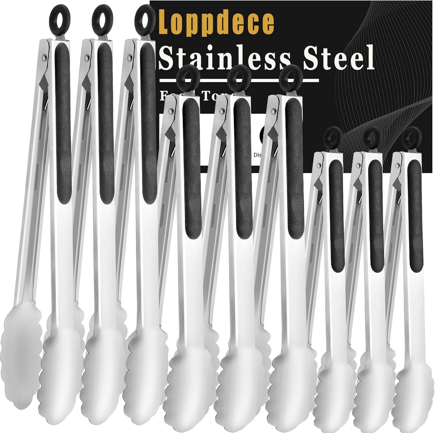 Amazon.com: Loppdece Stainless Steel Kitchen Tongs,9 Pieces Cooking ...
