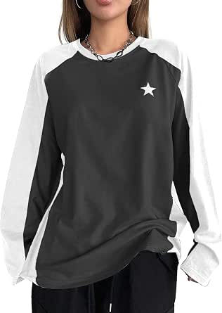Avanova Women Raglan Long Sleeve Star Graphic Tee Shirt Color Block ...