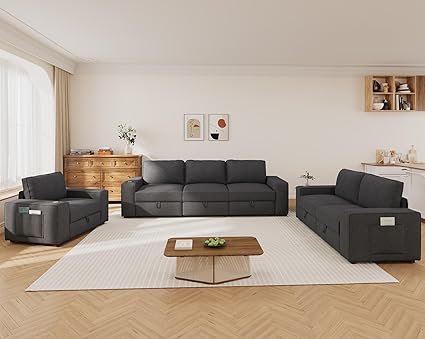 Amazon.com: HYZQ 3-Pieces Living Room Sofa Set with Storage Seat ...