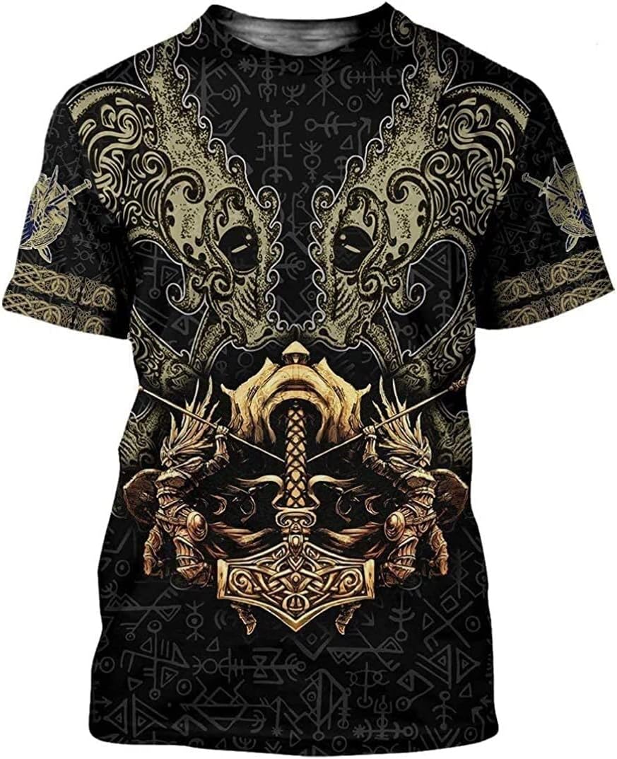 Viking Polyester T-shirts Short Sleeve Graphic T-shirts Novelty Norse ...