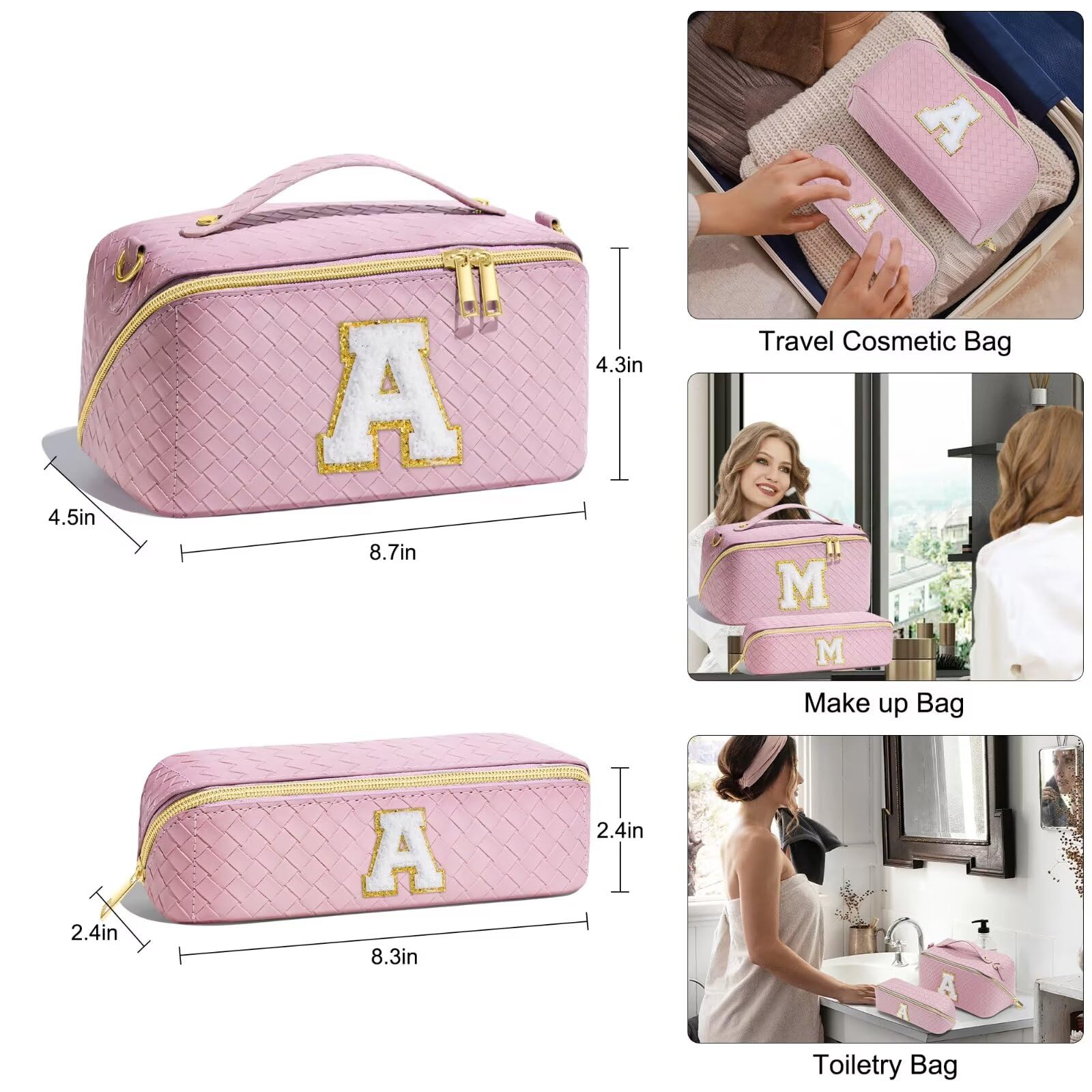 Snapklik.com : YOOLIFE Initial Travel Makeup Bag - Pink Cosmetic Bag