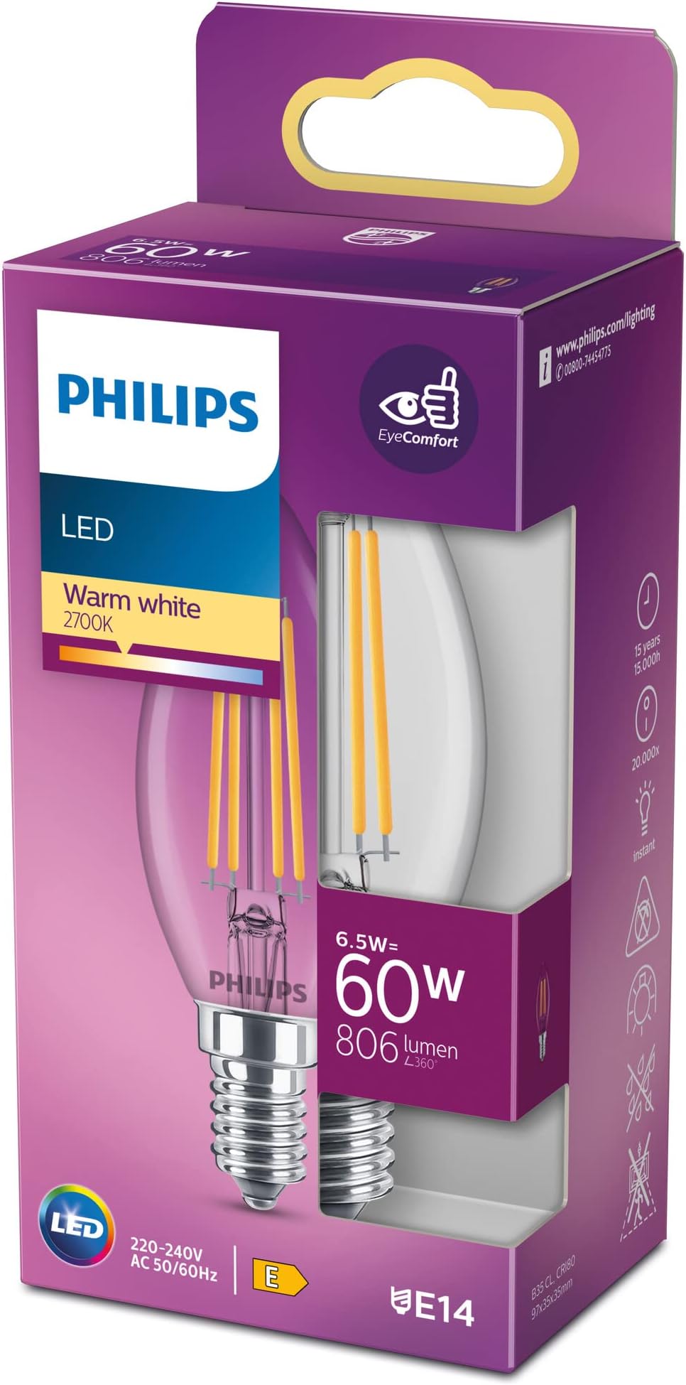 Philips LED Premium Classic B35 Candle Light Bulb [E14 Small Edison ...