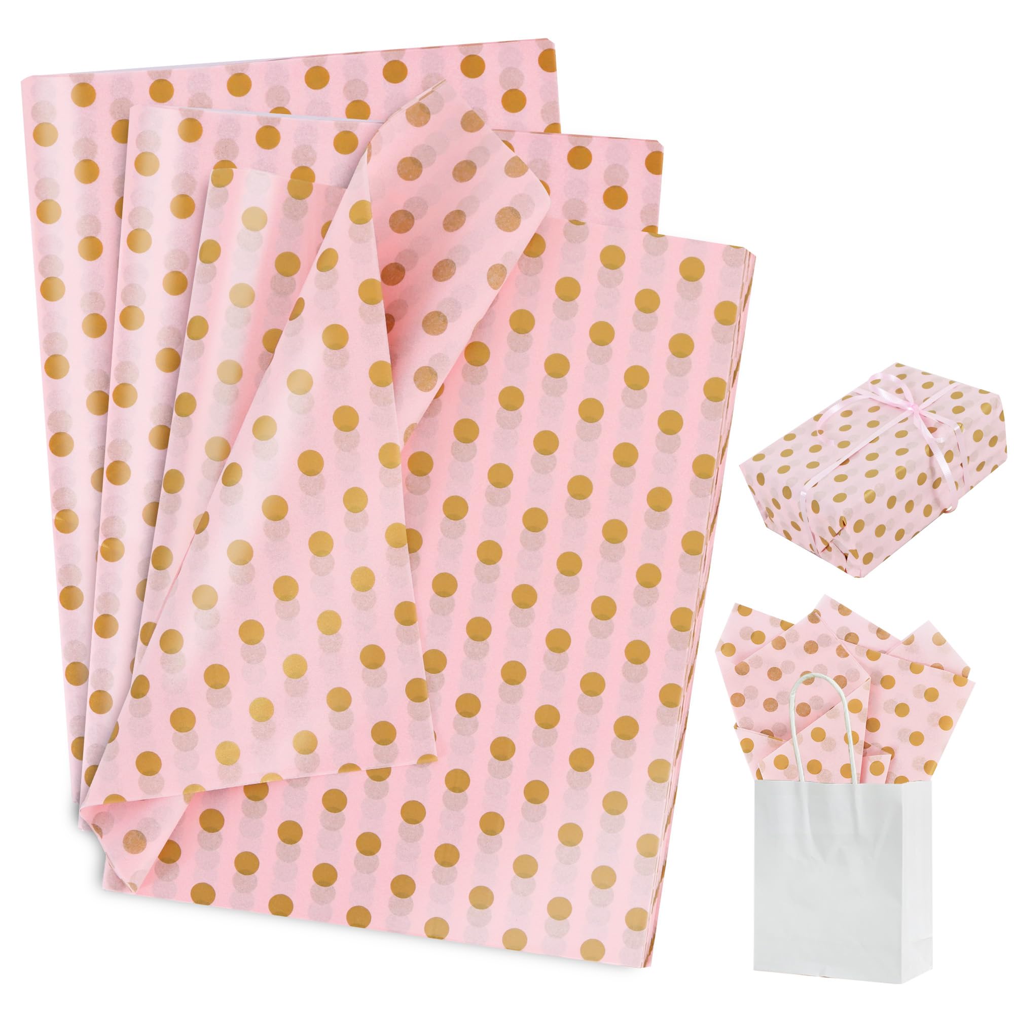 Amazon.com: BEISHIDA 100 Sheets Pink and Gold Polka Dot Tissue Paper ...