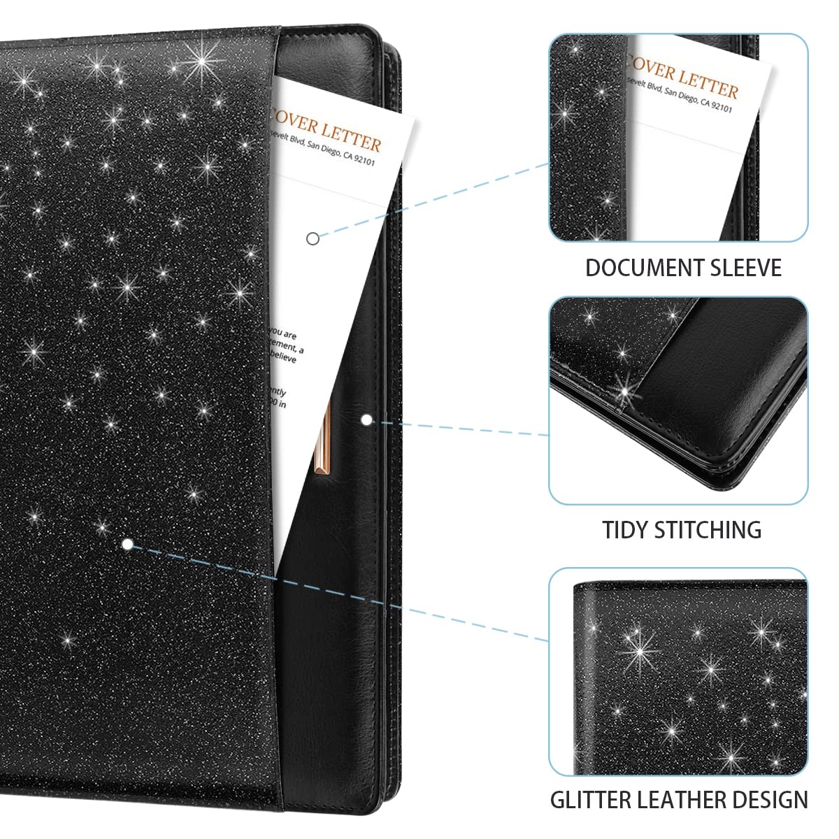 Snapklik.com : Glitter Padfolio/Resume Portfolio Folder For Women Men ...