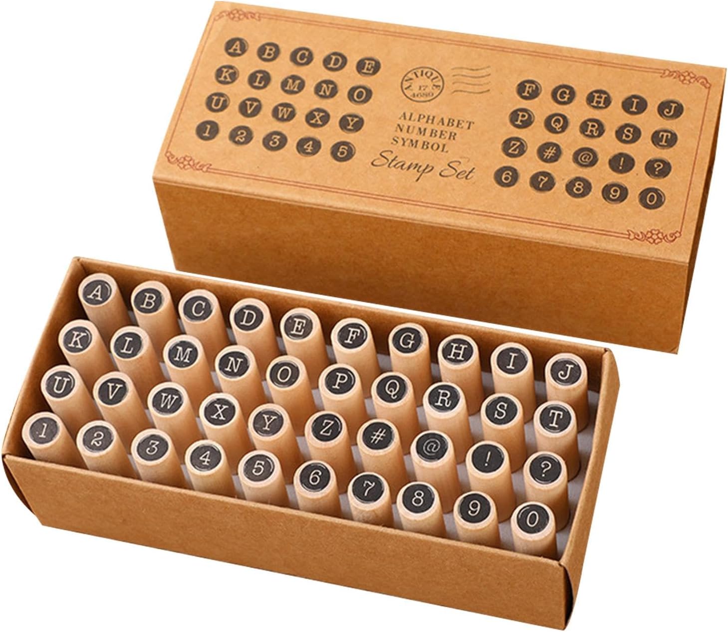 Amazon.com: 40Pcs Alphabet Stamps Wood Rubber Stamps Cylinder Seal Set ...