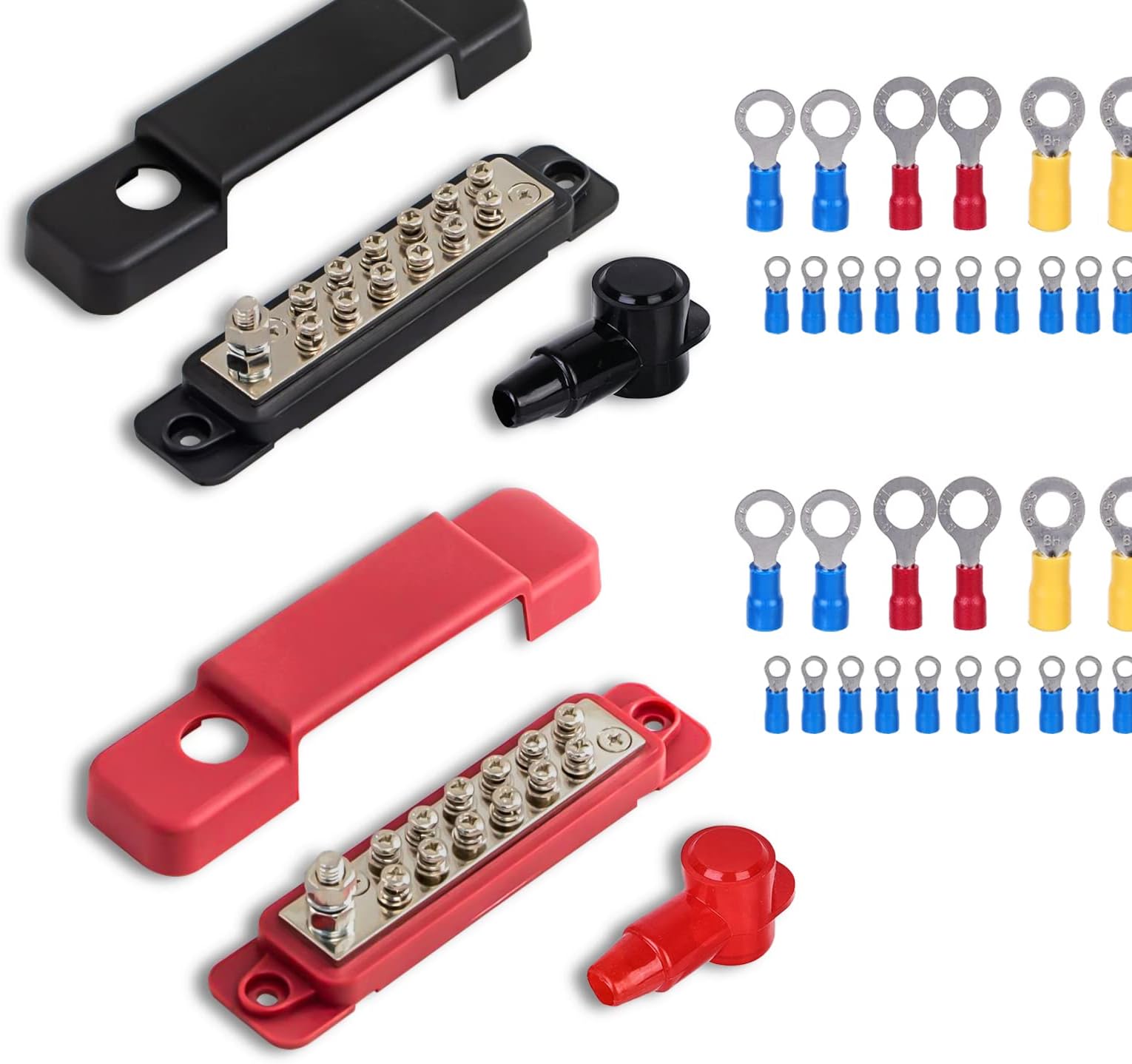 2 Pcs Bus Bar 180A 48V, Bus Bar Terminal Block with 32 Wire Lugs, 12 ...