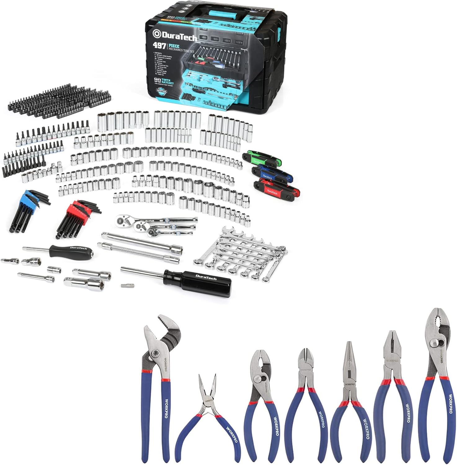 DURATECH 497-Piece Mechanics Tool Set+WORKPRO 7-piece Pliers Set ...