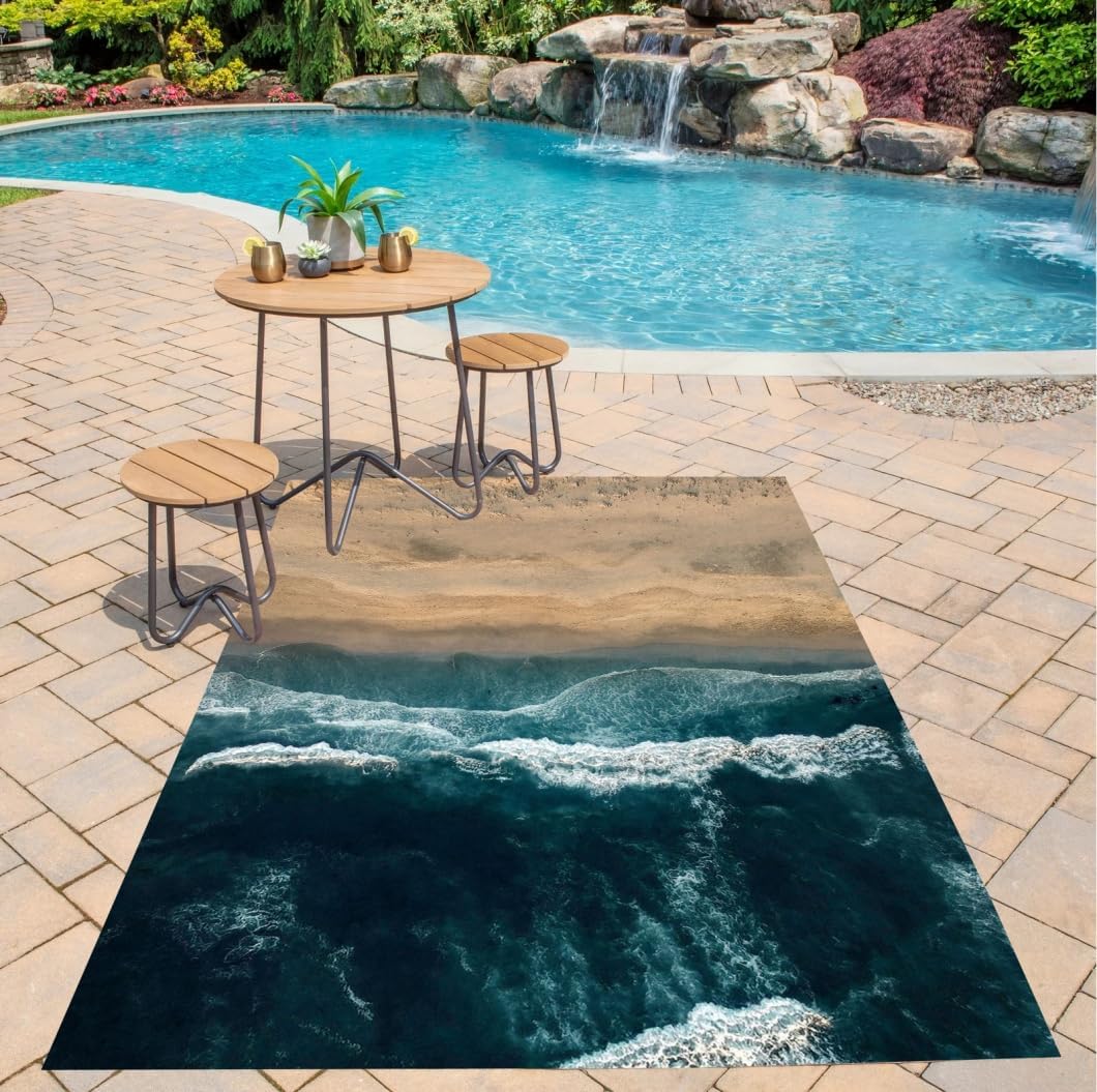 Amazon.com: Summery Coastal Theme Indoor Outdoor Area Rug 9x12 Teal ...