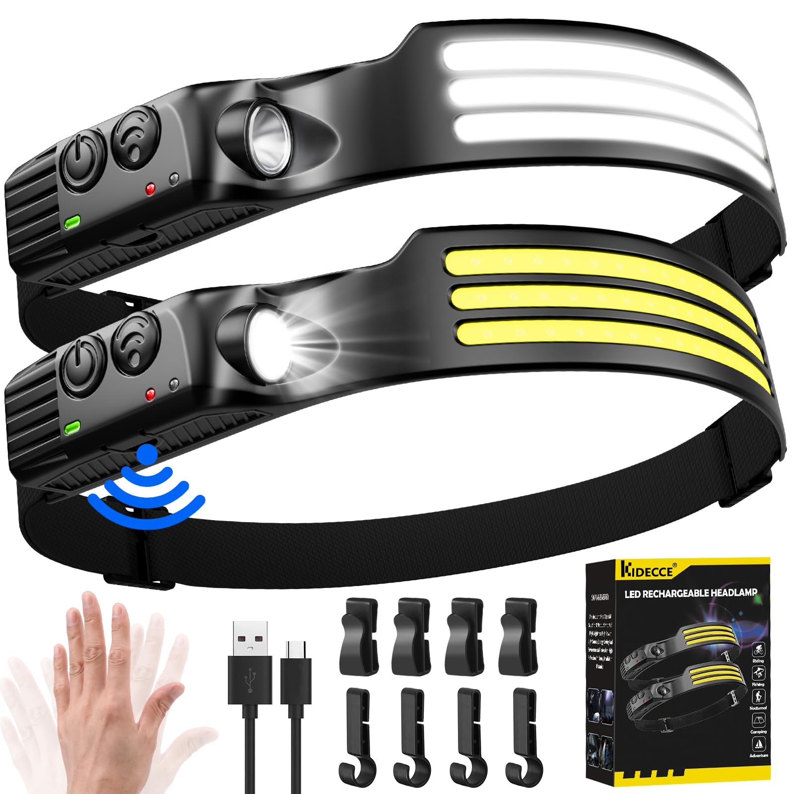 Headlamp Rechargeable,2 Pack Super Bright 3000 Lumen 5 Modes 1500mAh ...